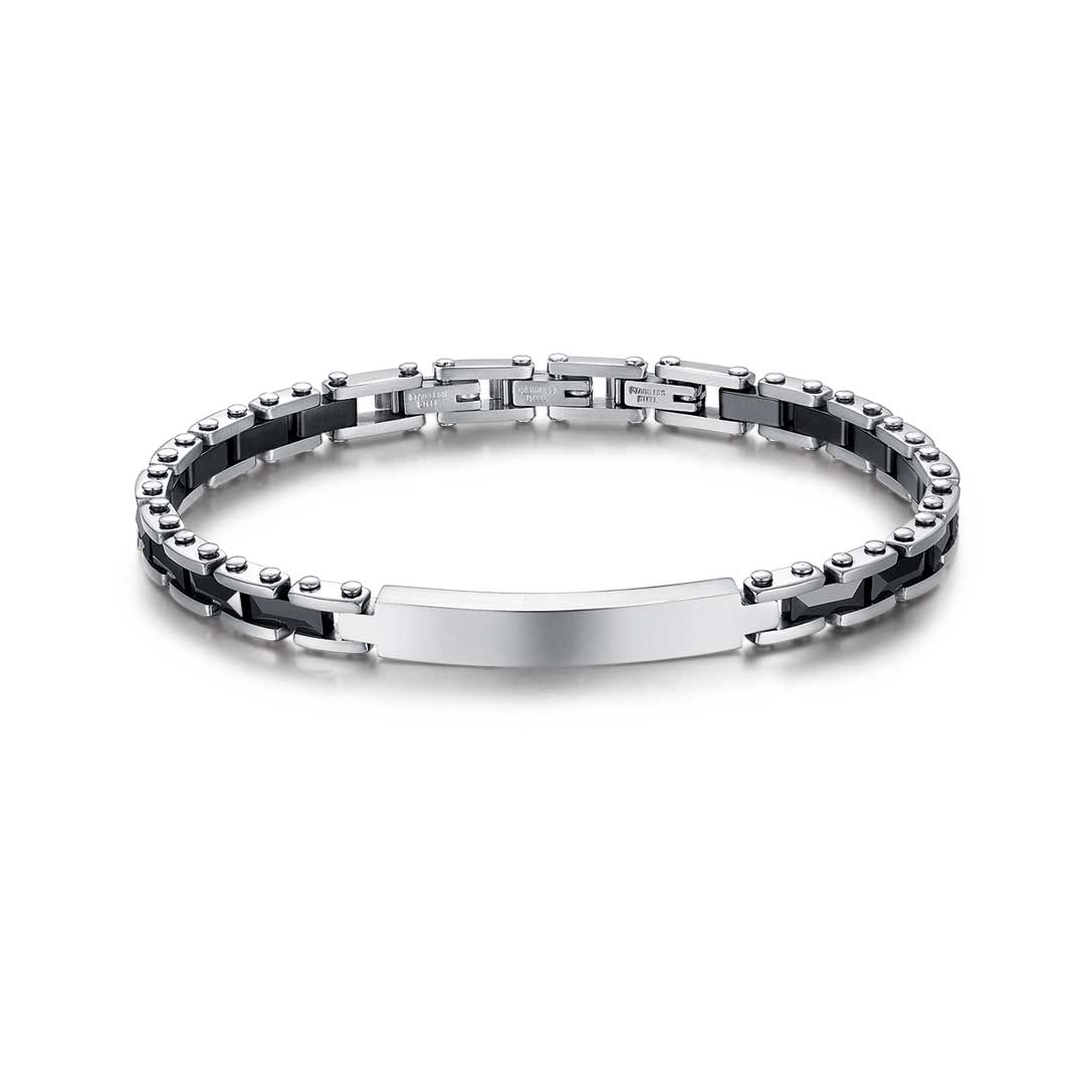 Luca Barra Men’s Steel Bracelet with Black Ceramic|Paris Gallery Qatar